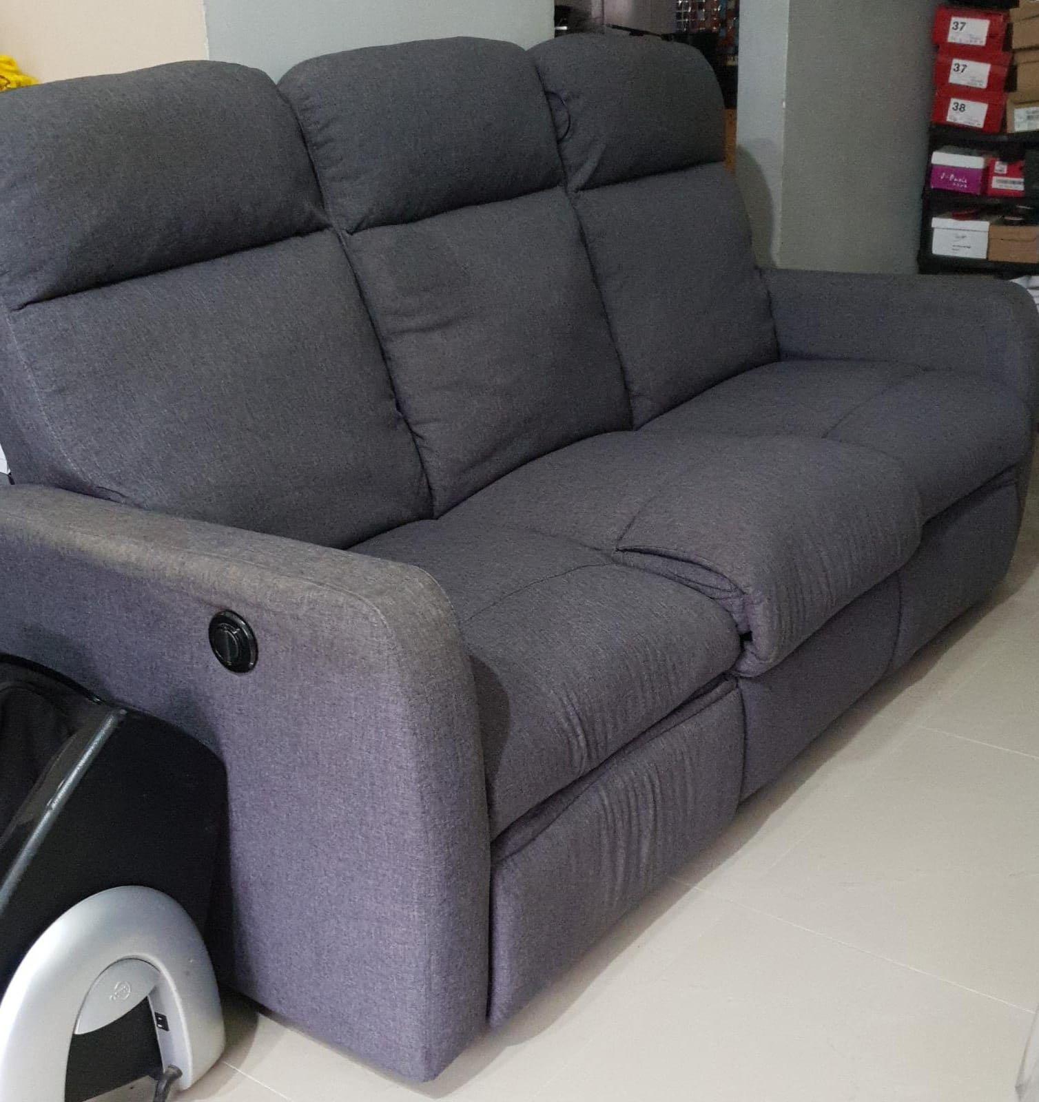 KOSMO 3RR SEATER (FAB) DK GREY FABRIC RECLINER SOFA, Furniture & Home ...