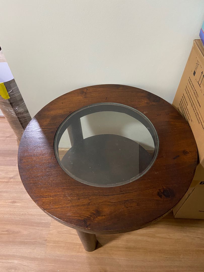 Real Teak wood glass panel table top, Furniture & Home Living ...