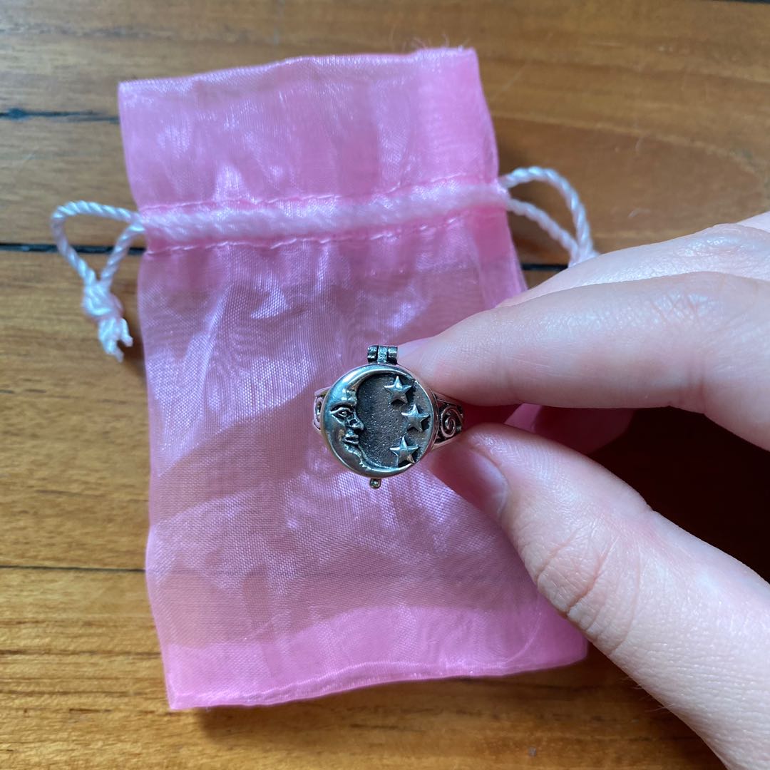Sterling Silver Poison Ring (Locket/ Secret Compartment) with Crescent ...
