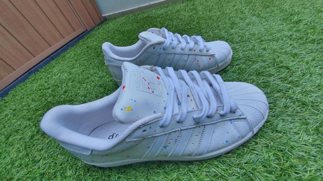 Adidas Superstar (Paint Splatter on White), Men's Fashion, Footwear ...