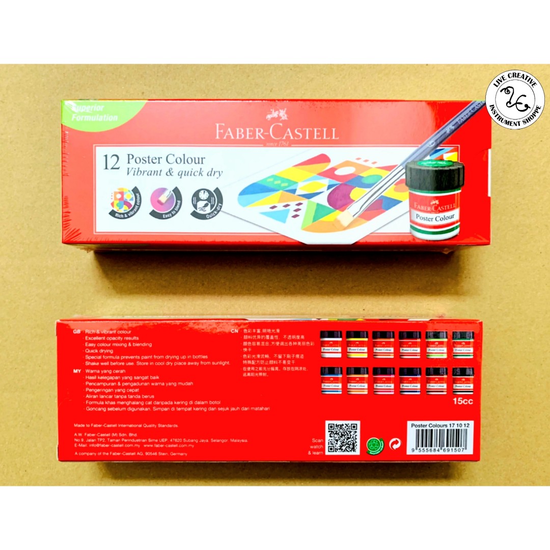 FABER CASTELL Poster Colour - 12 Colours (171012), Hobbies & Toys ...