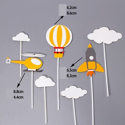 Set of 2D Flying Objects Hot Air Balloon, Helicopter & Rocket with ...