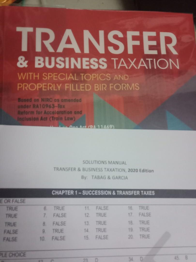 Solution Manual Transfer and Business Taxation 2020 by Tabag and Garcia, Hobbies & Toys, Books ...