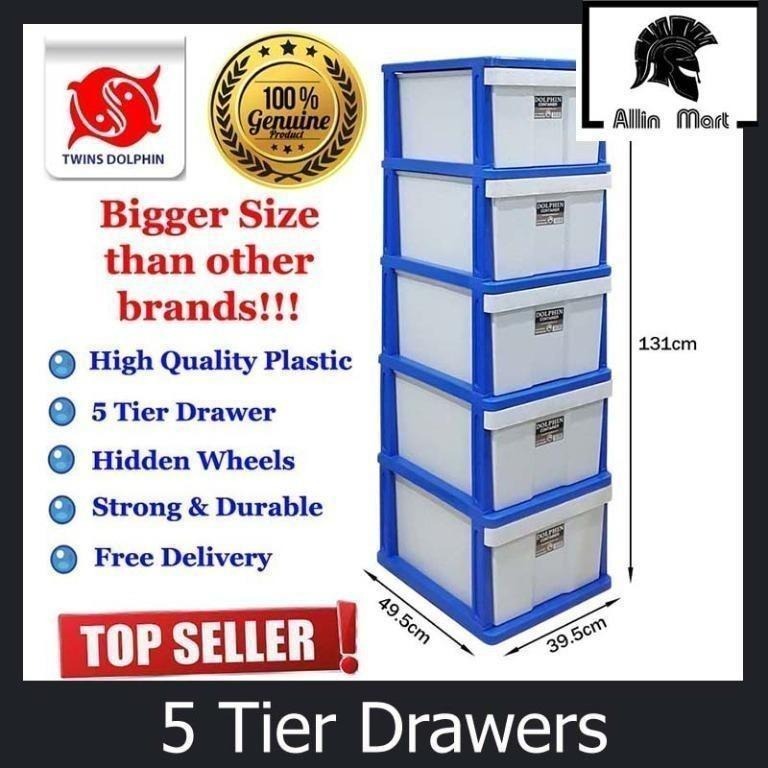Twin Dolphin Plastic Storage Drawer With Wheels (5 Tier), Furniture ...
