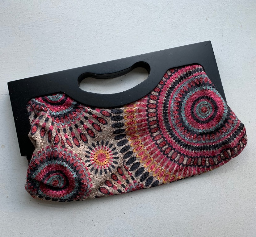 Vintage wood and textile clutch, Luxury, Bags & Wallets on Carousell