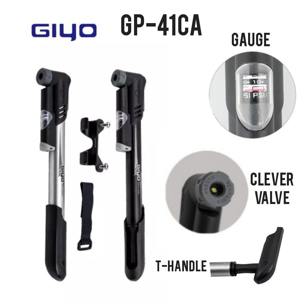 Giyo Bicycle Clever Aluminium Pump with Pressure Gauge Portable Air ...