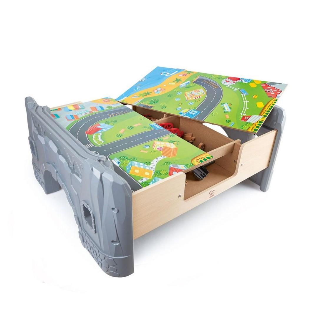 HAPE E3766 RAILWAY TRAIN SET AND TABLE WITH BATTERY POWERED LOCOMOTIVE ...