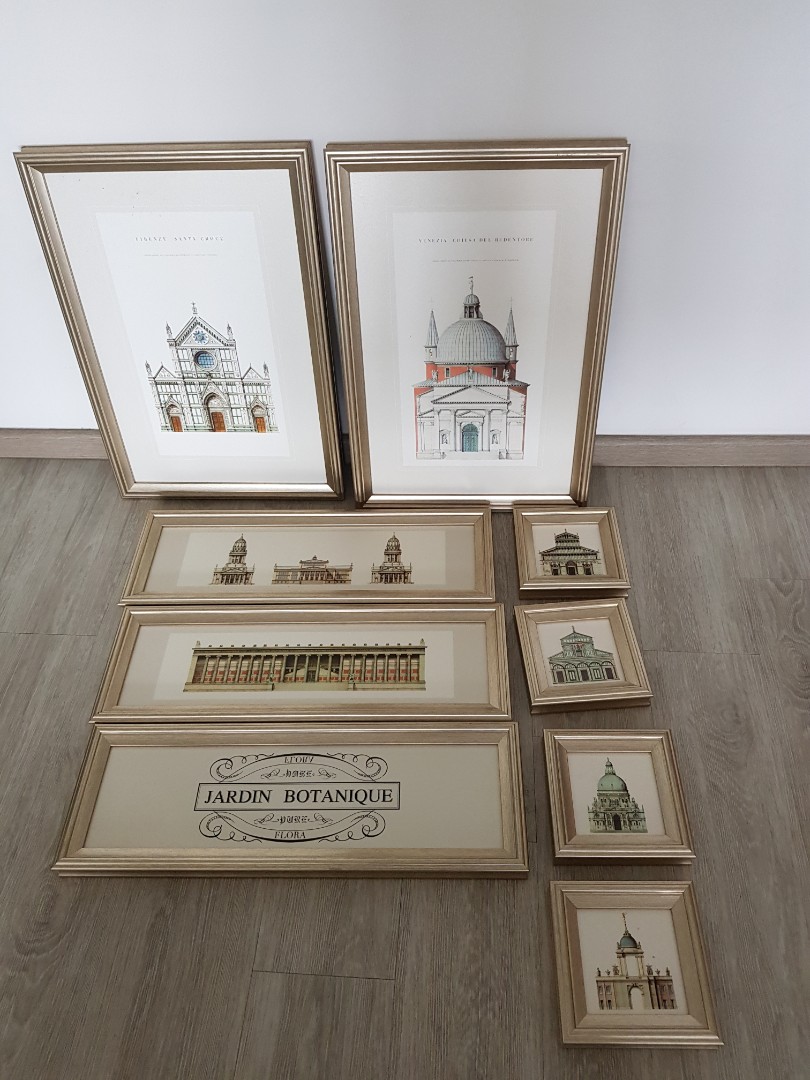 Matt gold frame paintings of architecture, Furniture & Home Living ...