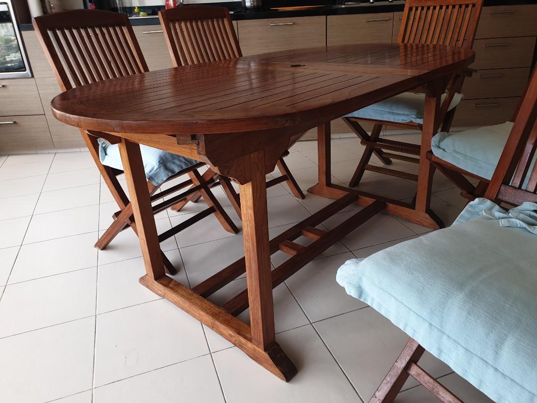 Old Myanmar (Burmese) teakwood outdoor table. L. 160cm up to 240cm. W ...