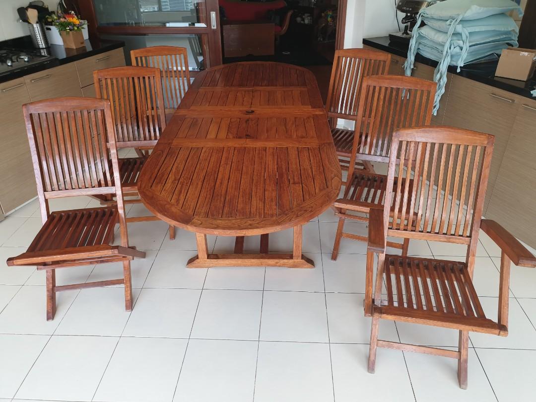 Old Myanmar (Burmese) teakwood outdoor table. L. 160cm up to 240cm. W ...