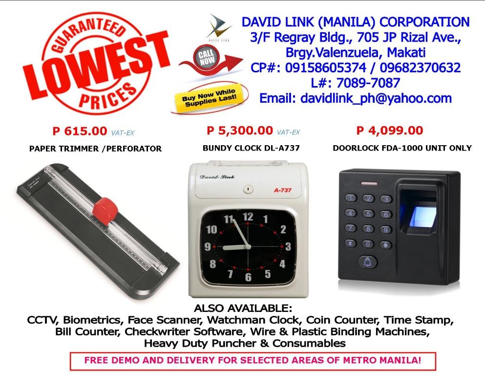 Time stamp / bundy clock / biometrics fingerprint scanner / binding machine / laminator / paper ...