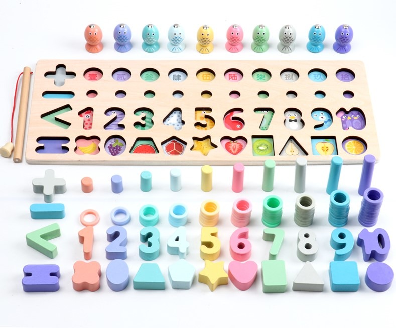 5-in-1 Wooden Educational Montessori Puzzle - Numbers / Shapes / Colour ...