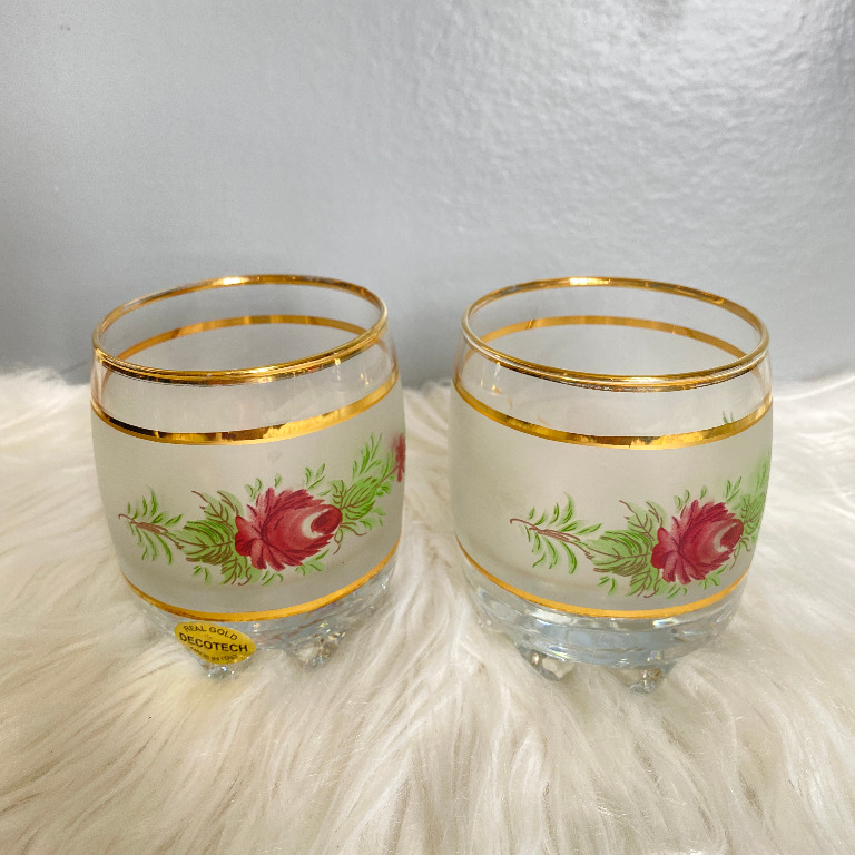 Decotech Italy Gold Floral Crystal Drinking Glass, Furniture & Home ...