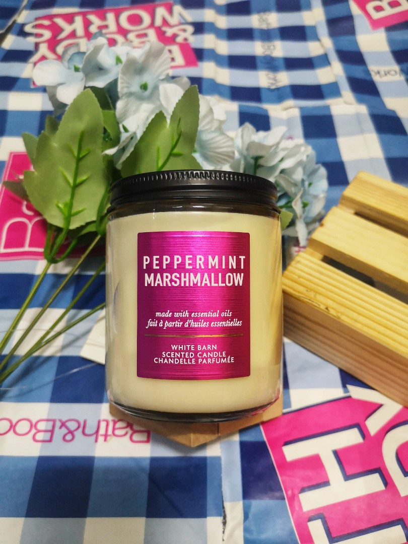 ON HAND 100% AUTHENTIC Peppermint Marshmallow BBW Bath & Body Works Single-wick Candle Scented ...