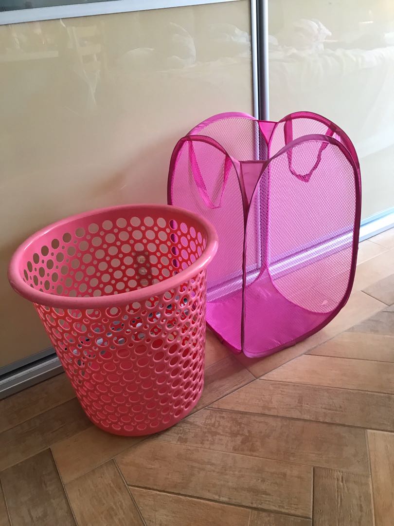 Pink Laundry Basket Hamper, Furniture & Home Living, Cleaning ...