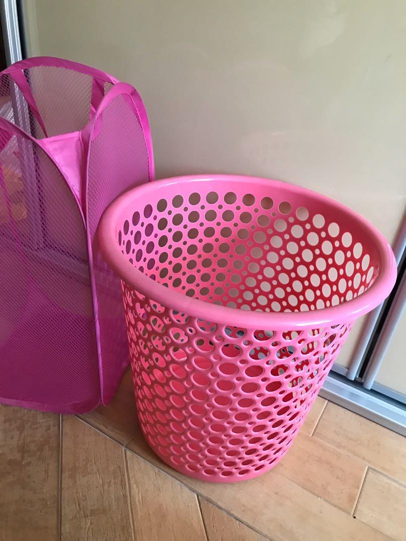Pink Laundry Basket Hamper, Furniture & Home Living, Cleaning ...