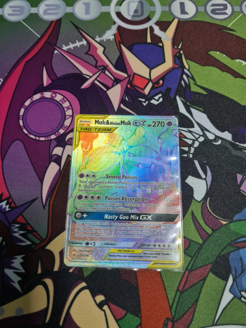 Pokemon TCG Muk & Alolan Muk Tag Team GX Rainbow Rare, Hobbies & Toys ...