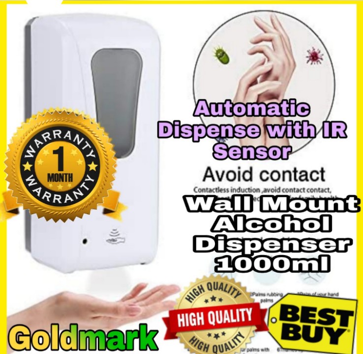Wall Mount Alcohol Dispenser 1000ml Automatic with IR Sensor Wall Mount ...