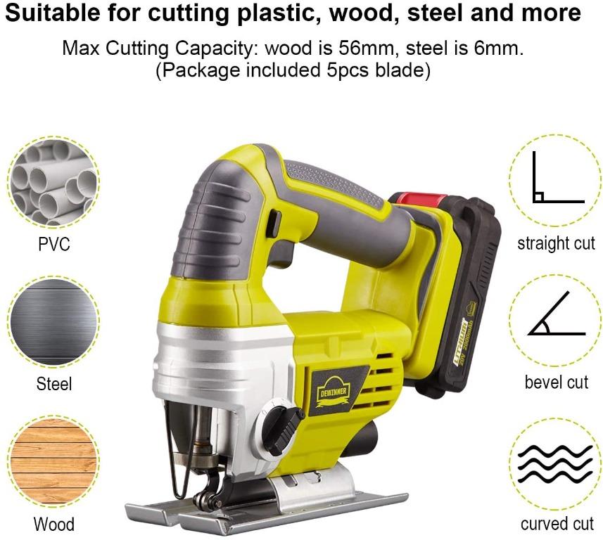 Cordless Jigsaw, DEWINNER Jig Saw Tool with 2.0Ah Li-ion 20V MAX ...