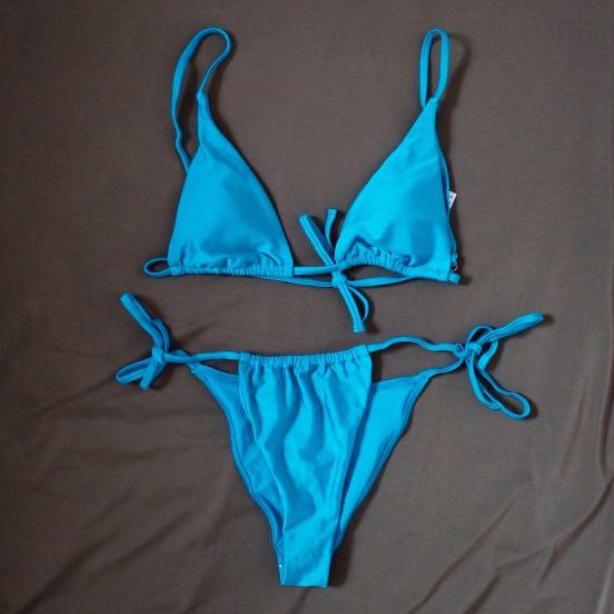 Metallic Blue string bikini, Women's Fashion, Swimwear, Bikinis ...
