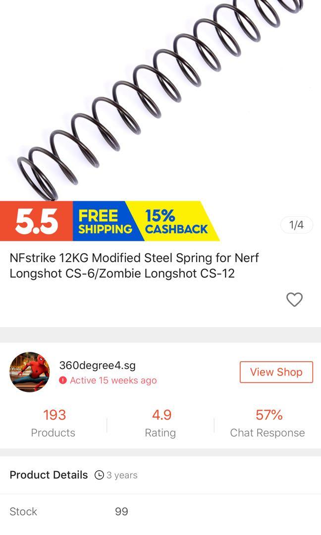 Nerf N-Strike Longshot CS-6 Modified Spring Upgrade (12Kg), Hobbies ...