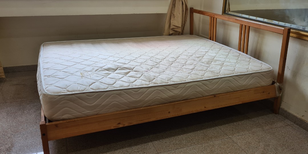 Used queen wood bed, Furniture & Home Living, Furniture, Bed Frames ...