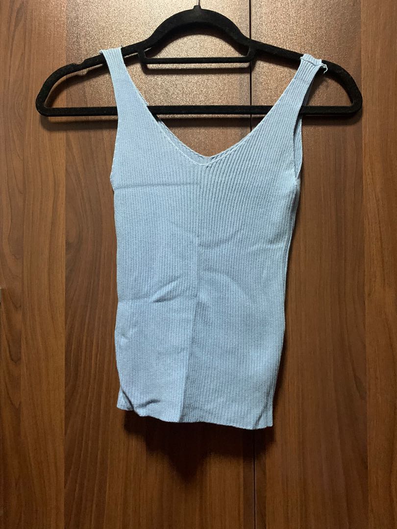 Blue Ribbed Tank, Women's Fashion, Tops, Sleeveless on Carousell