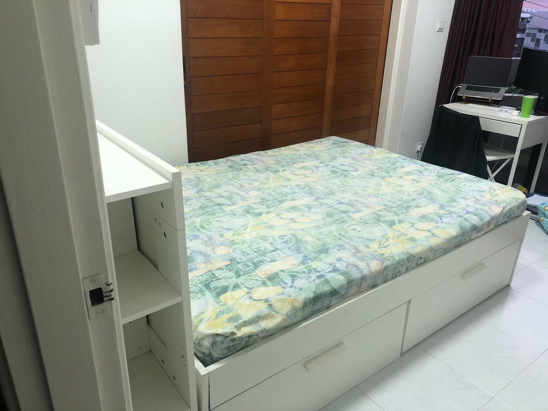 Ikea Brimnes double bed with headboard and Hamarvik mattress, Furniture ...