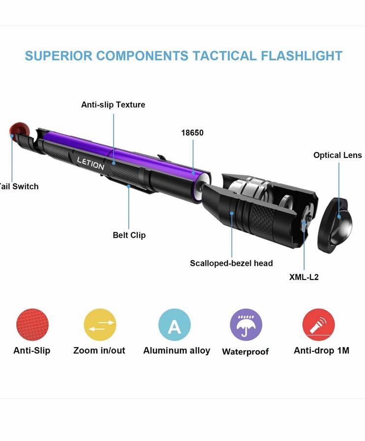 LETION Rechargeable LED Flashlight, Furniture & Home Living, Lighting ...