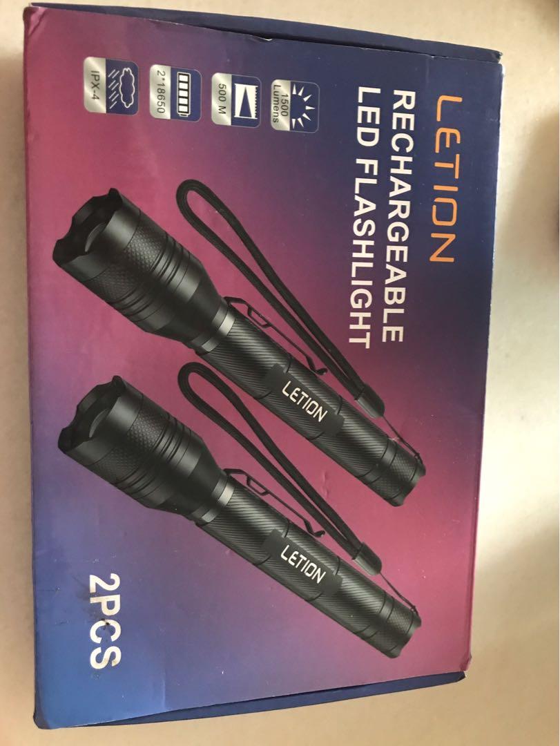 LETION Rechargeable LED Flashlight, Furniture & Home Living, Lighting ...