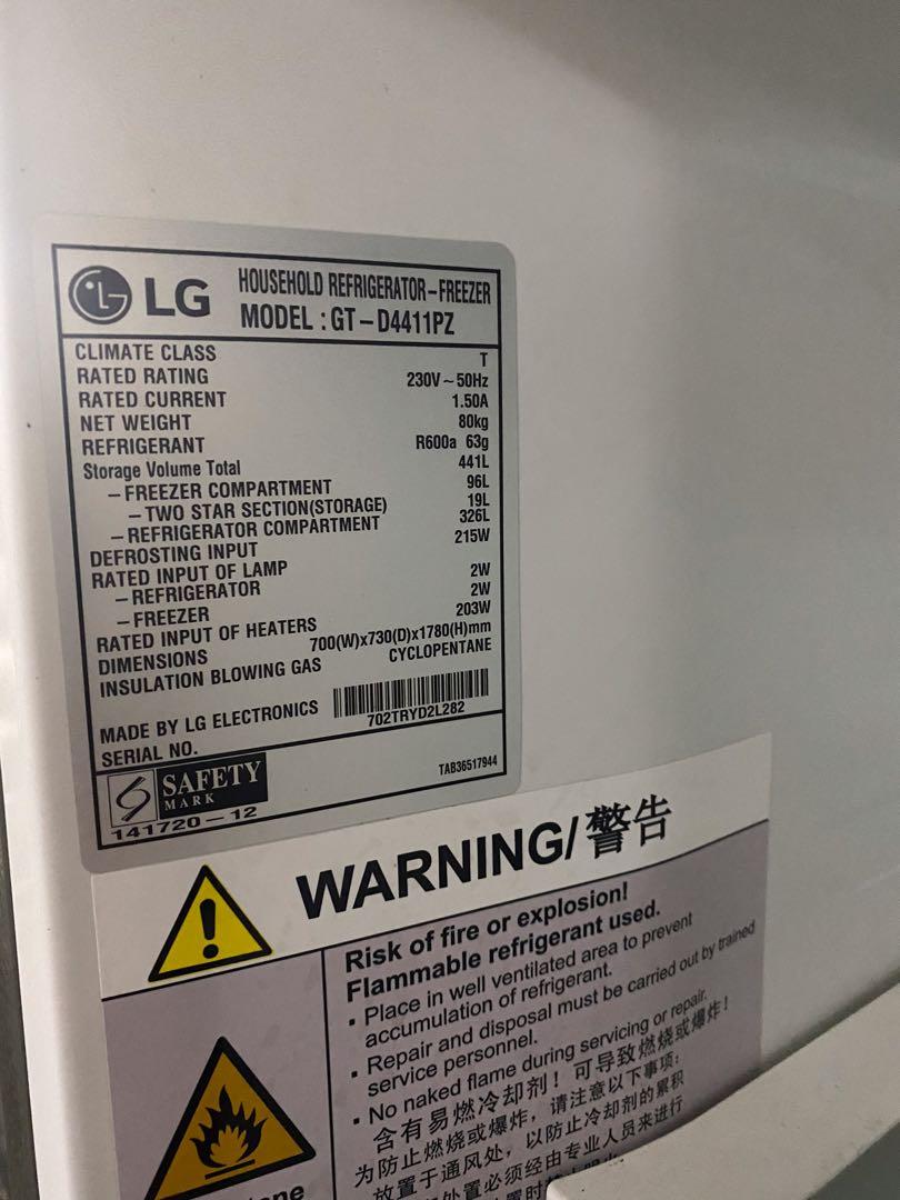 LG 441l big 2 door fridge / refrigerator, TV & Home Appliances, Kitchen ...