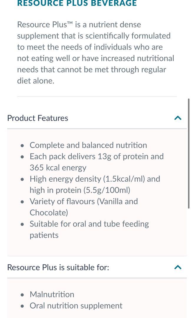 Nestle Resource Plus Vanilla, Health & Nutrition, Health Supplements ...