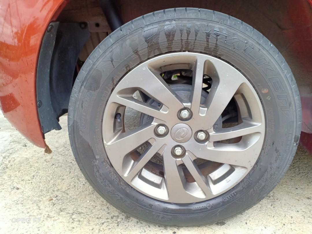 Rim 14 myvi oem + tayar 80%, Auto Accessories on Carousell