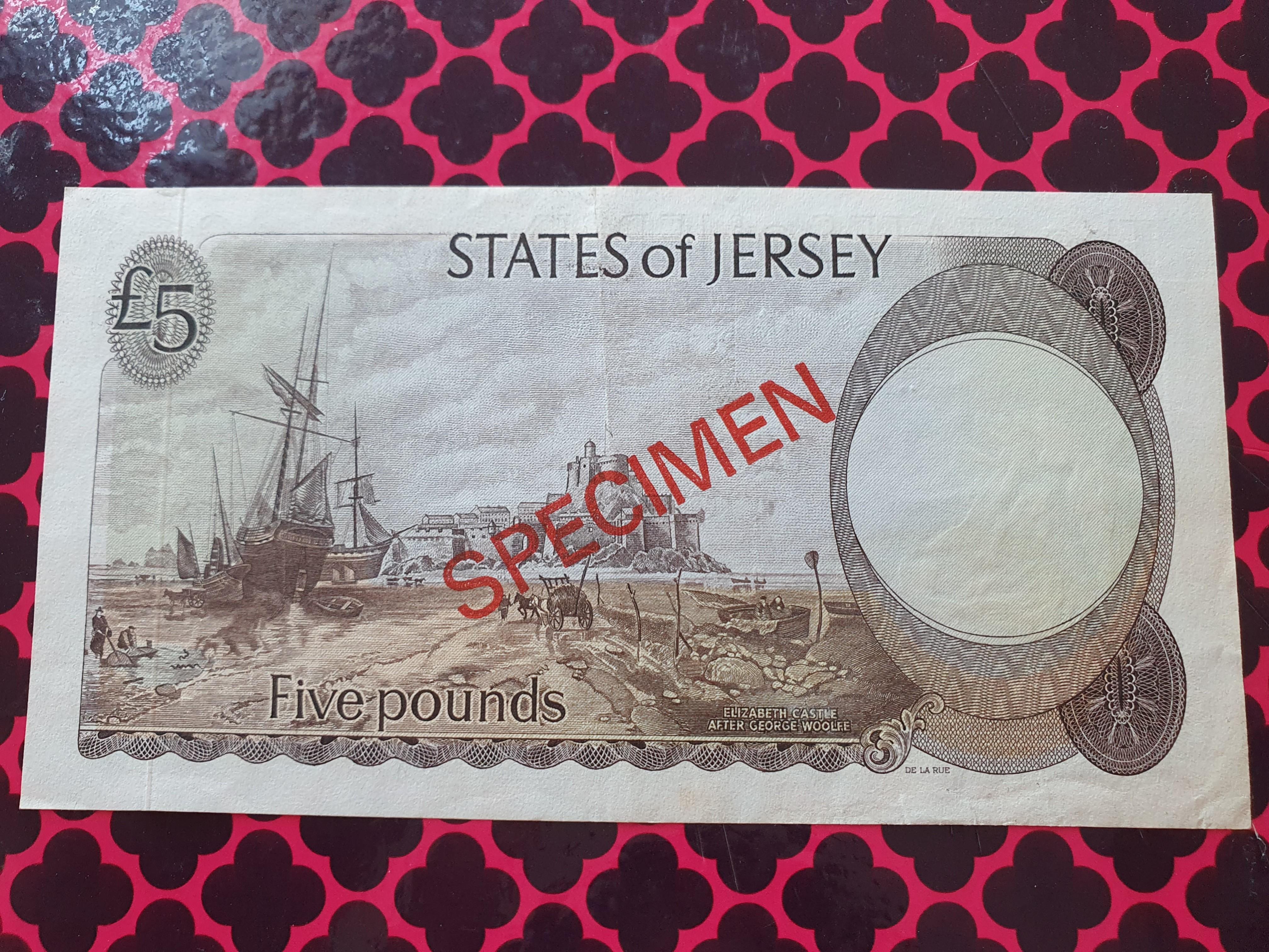 States of Jersey Queen Elizabeth 5 pound Specimen note, Hobbies & Toys ...