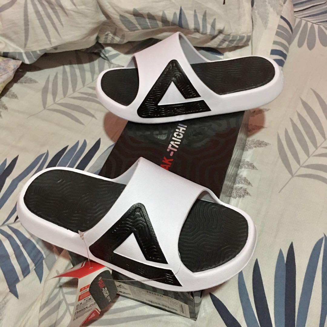 Peak Men’s Taichi Cushioned Sports Slides - White/Black, Men's Fashion ...