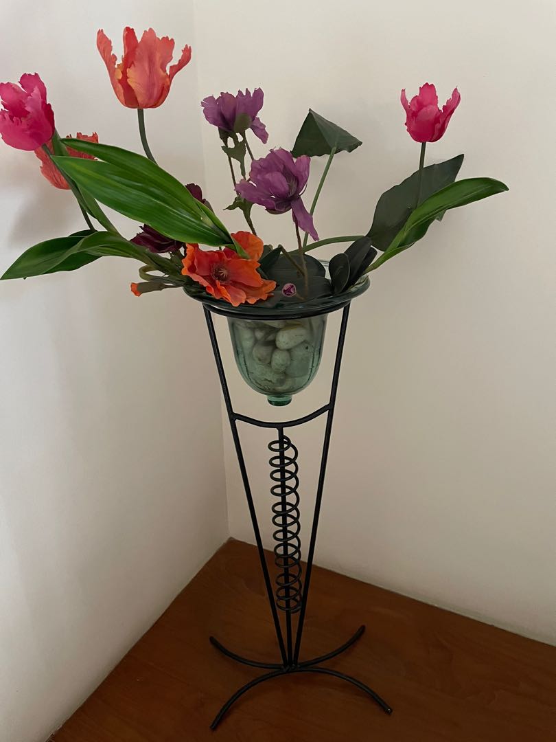 Flower vase stand on Rod Iron frame., Furniture & Home Living, Home ...
