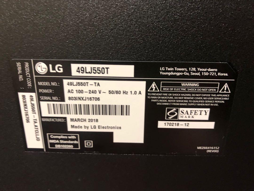 LG 49” LJ550T HD Smart TV, TV & Home Appliances, TV & Entertainment, TV ...