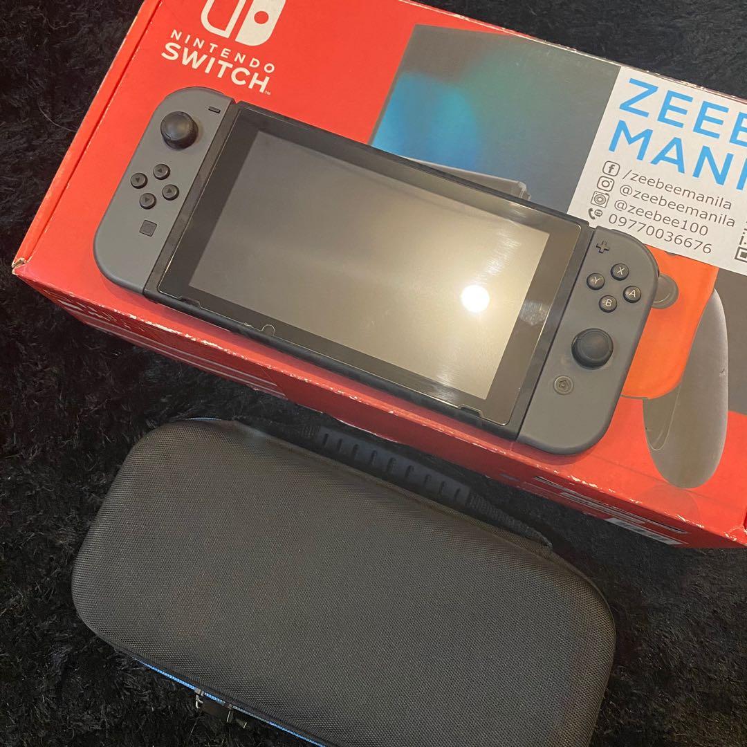 Nintendo Switch V2 Grey Joycons with console skin, Video Gaming, Video ...