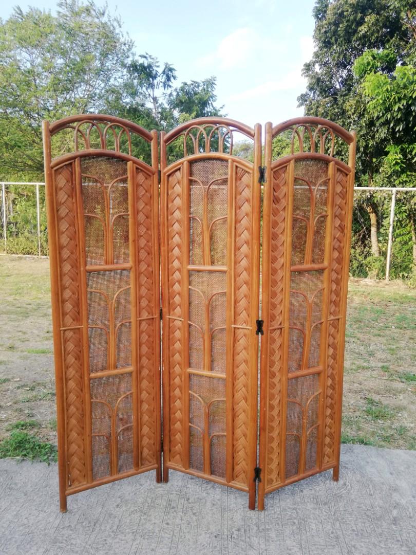Trifold rattan partition room divider, Furniture & Home Living ...