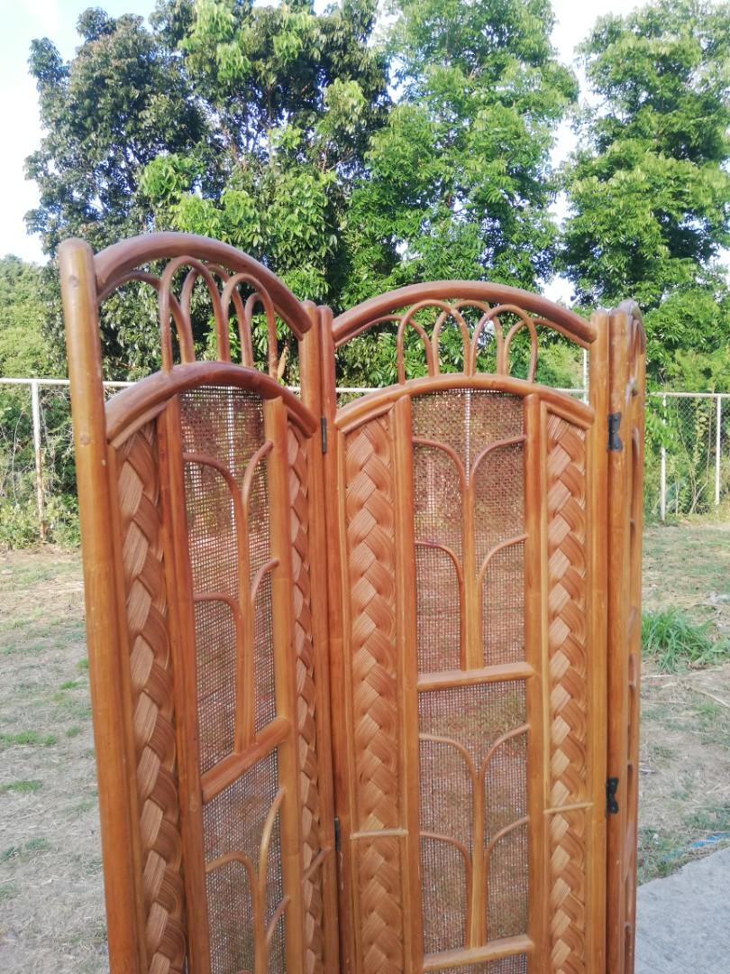 Trifold rattan partition room divider, Furniture & Home Living ...