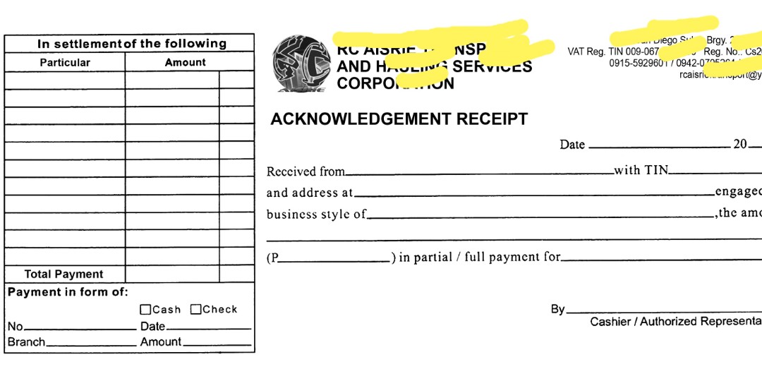 Acknowledgement Receipt Blank Acknowledgement Receipt Blank