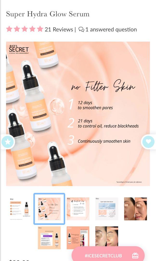 Ice’s secret Super Hydra Glow Serum 20ml, Beauty & Personal Care, Face ...