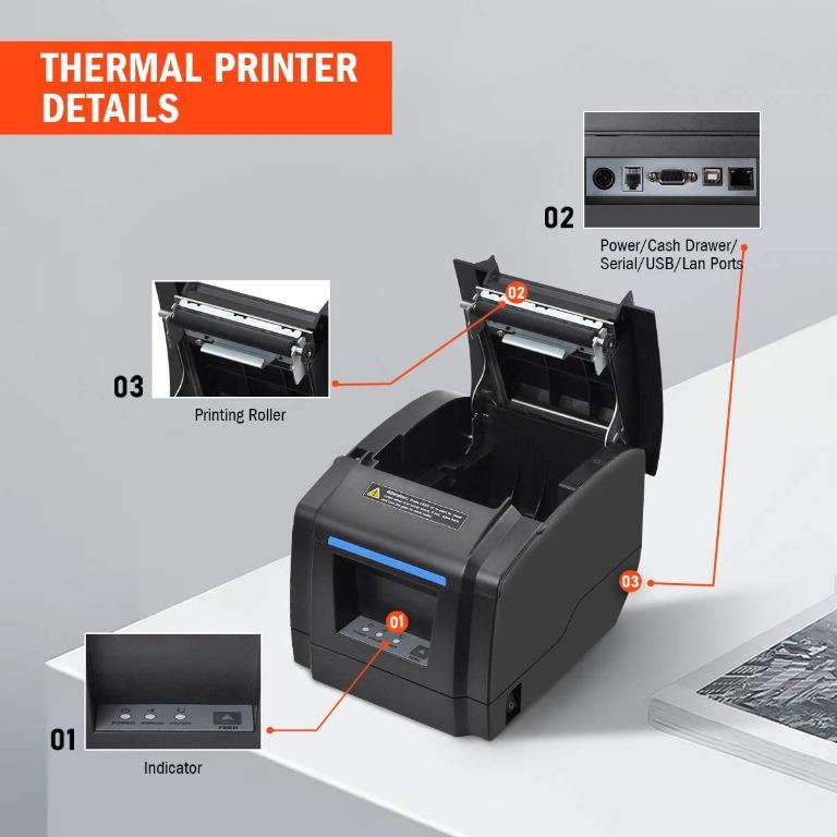 MUNBYN 80mm High Speed Printing Thermal Receipt Printer POS Printer ...