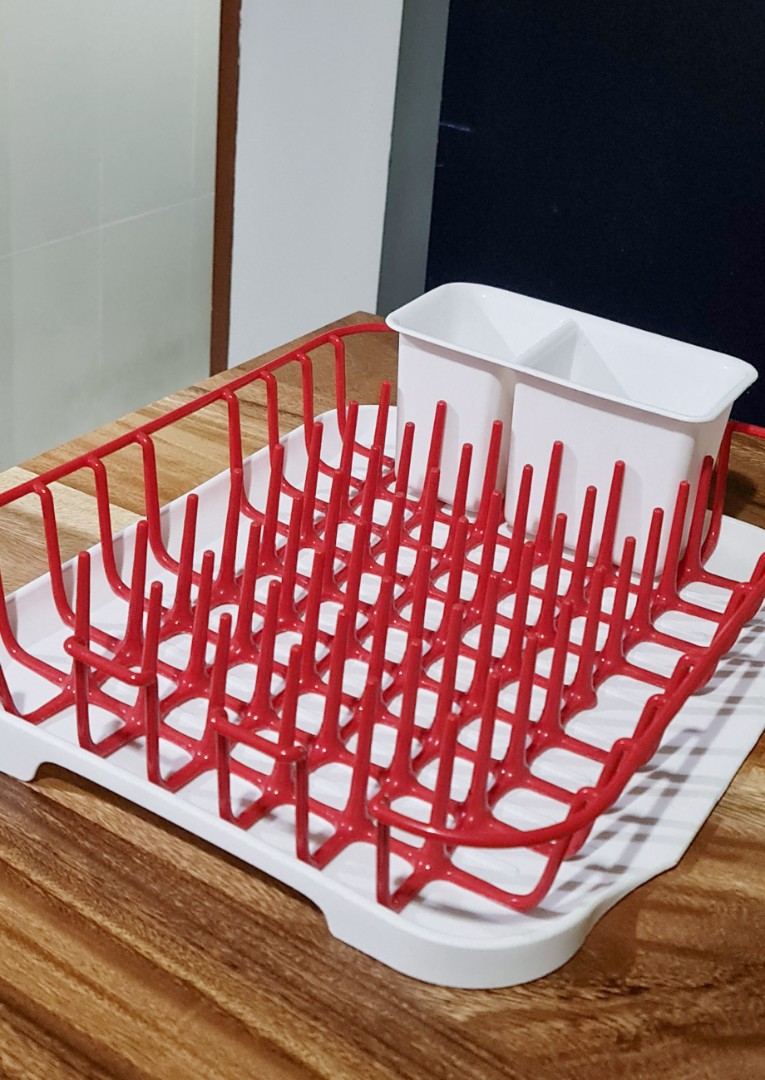 Glad Premium White and Red Dish Rack with Tray & Cutlery Holder ...