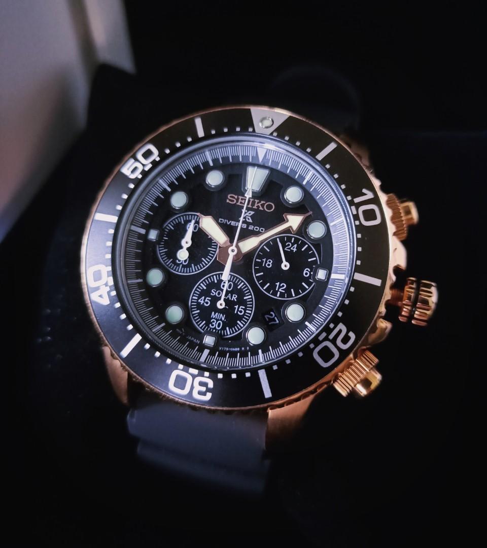 [LNIB] Seiko Rose Gold Solar Chronograph Quartz Dive Watch SSC618P1 ...