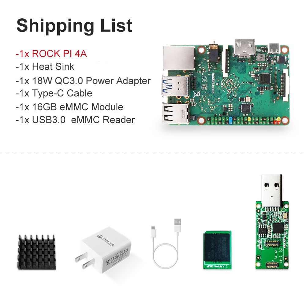 ROCK PI-4A V1.4 with Accessories Rockchip RK3399 ARM Cortex SBC/Single Board Computer Compatible ...