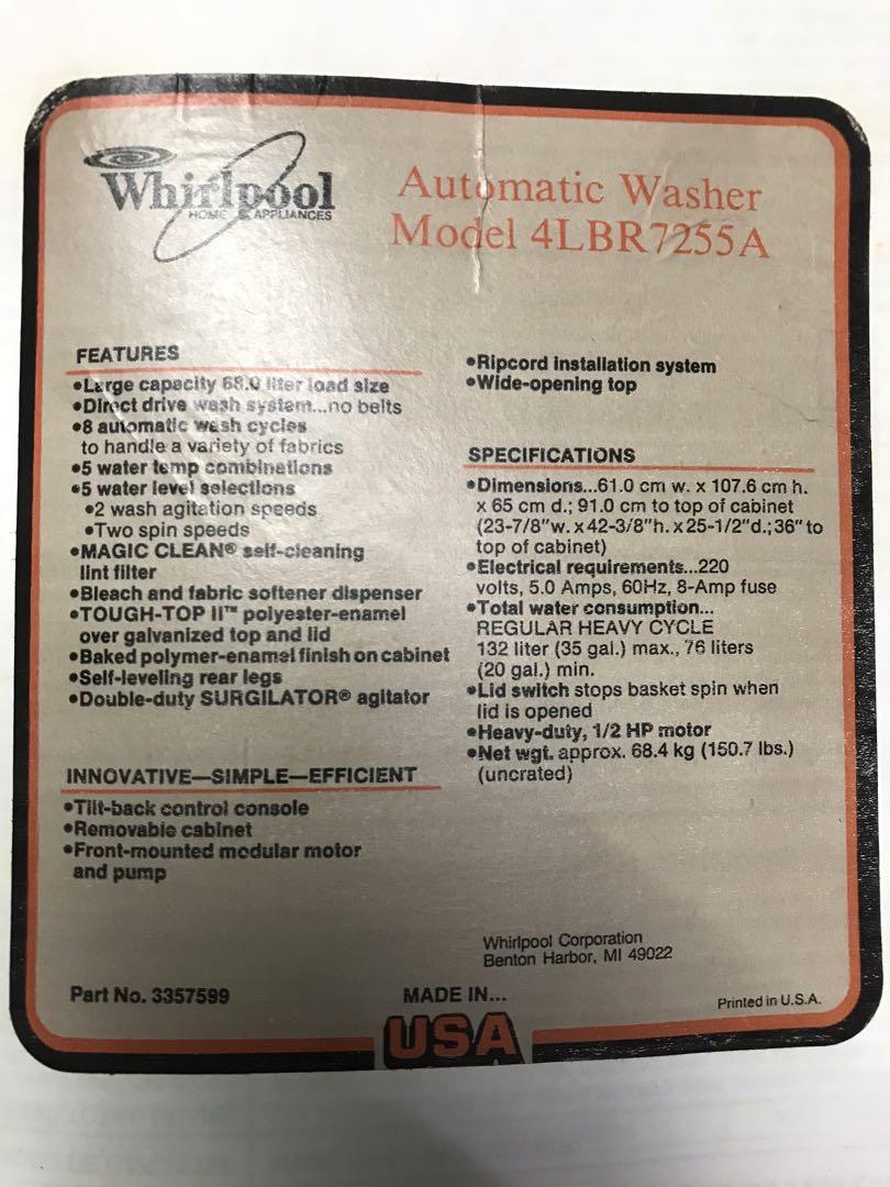 Whirlpool automatic washing machine (dial), TV & Home Appliances ...