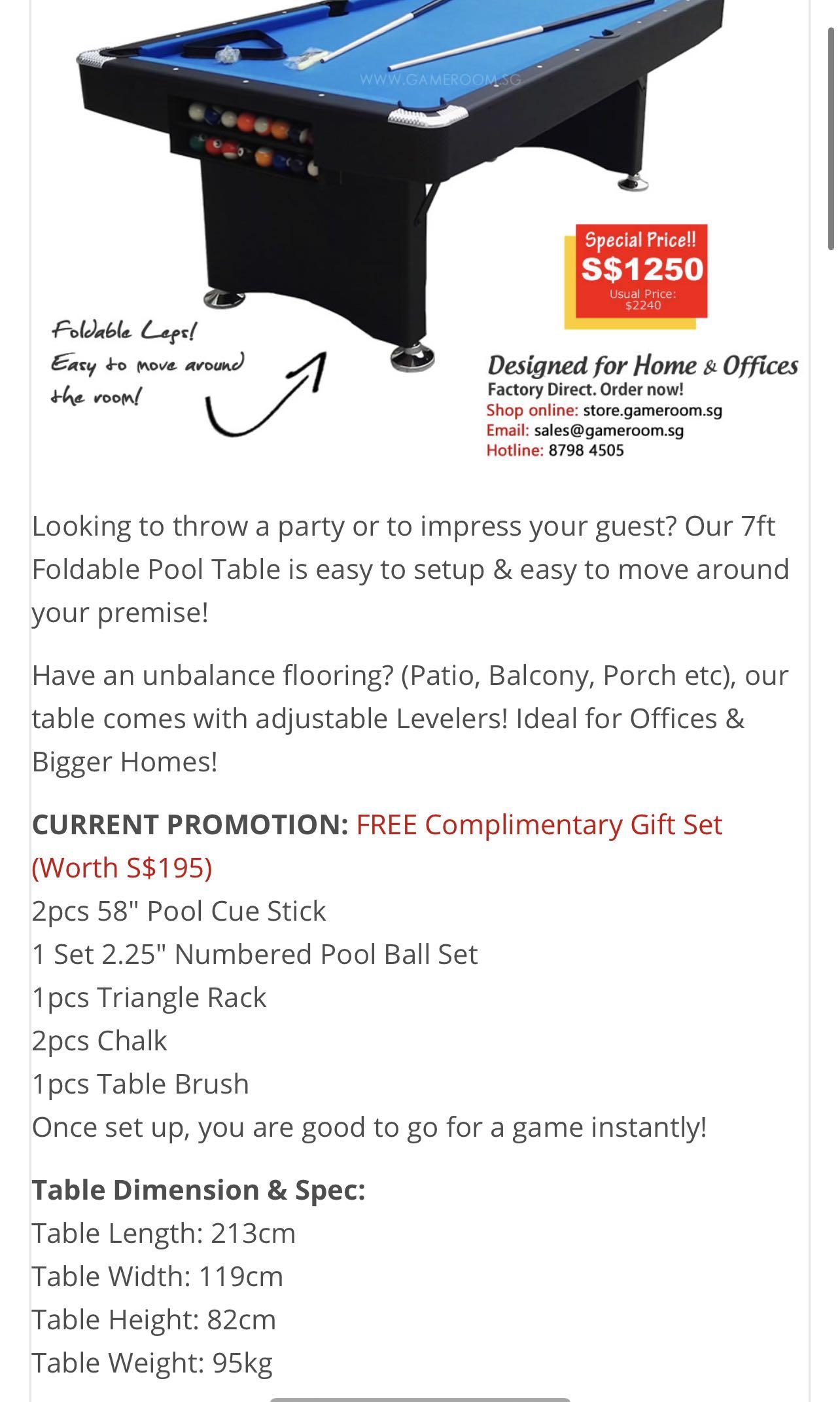 7 ft Foldable Pool Table, Sports Equipment, Sports & Games, Water ...