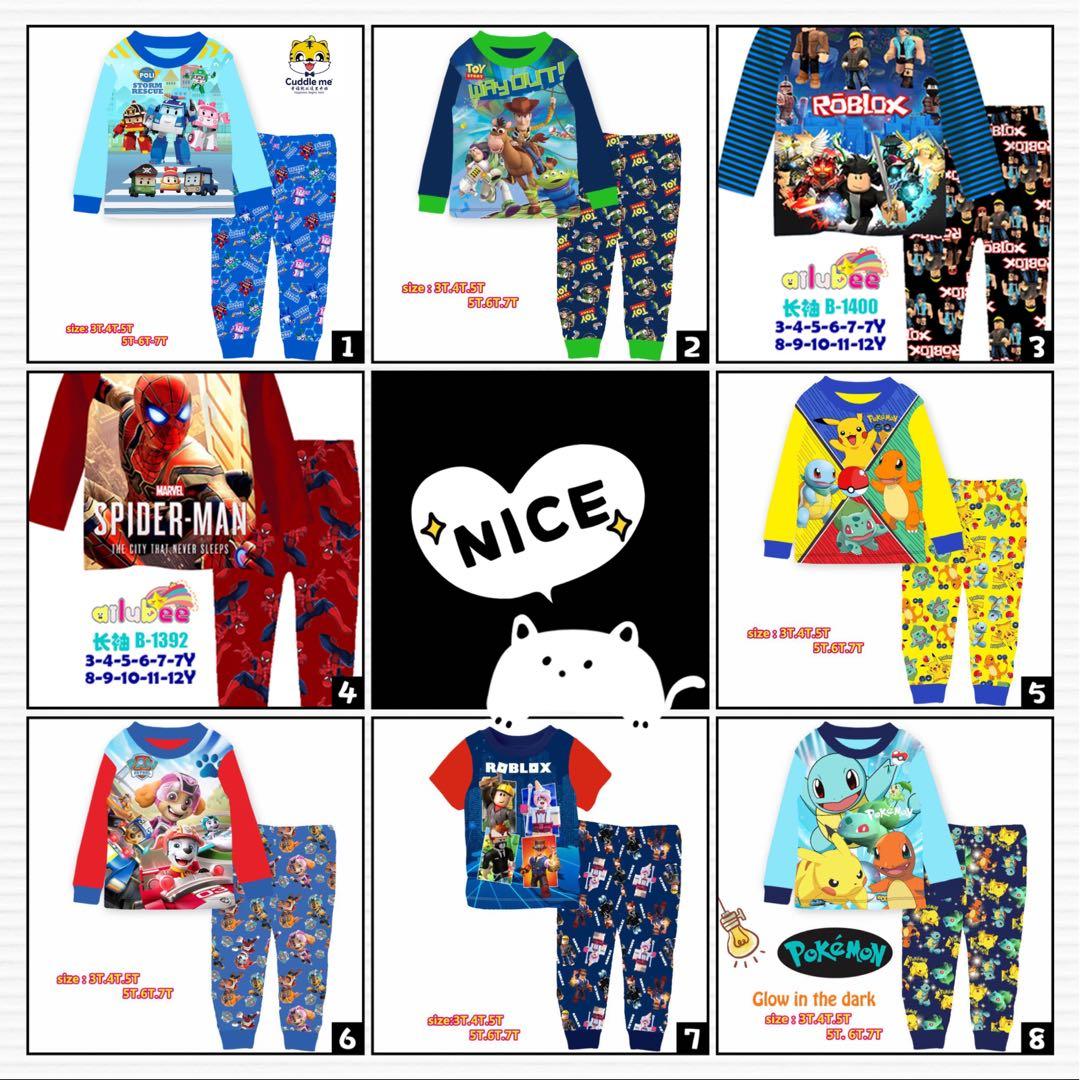 Boys Kids Pyjamas Roblox Avenger Spiderman Pokemon Policar Paw Patrol ...