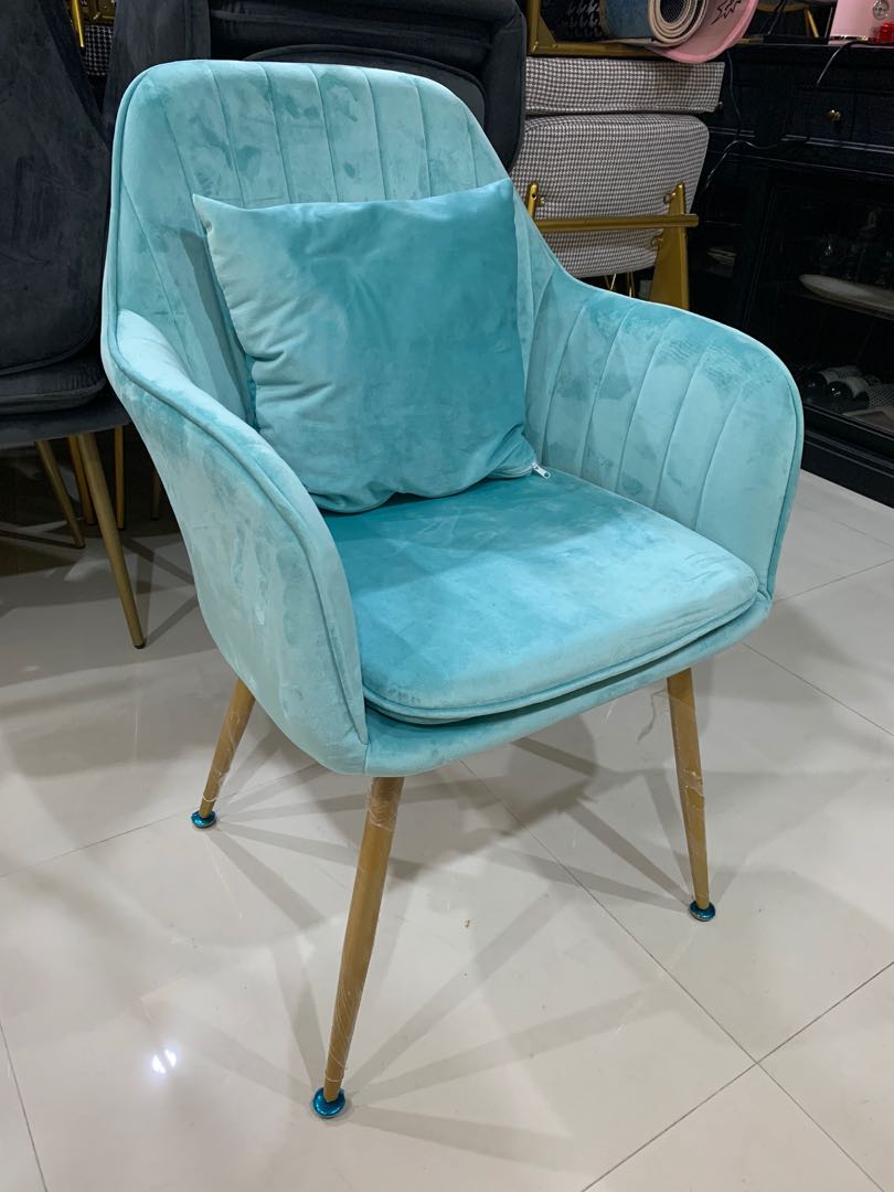 NORDIC Light Blue Velvet Dining Chair, Furniture & Home Living ...